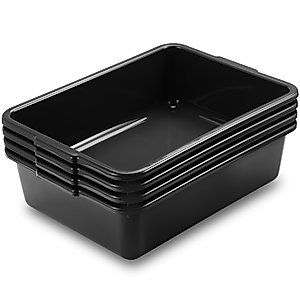 Commercial Bus Tubs/Dishwashing Tubs, 13L Plastic Restaurant Basin, Utility Tub/Tote Box Set of 4, Black