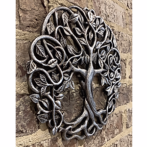 Top Brass Tree of Life Wall Plaque 11 5/8 Inches Decorative Celtic Garden Art Sculpture - Antique Silver Finish