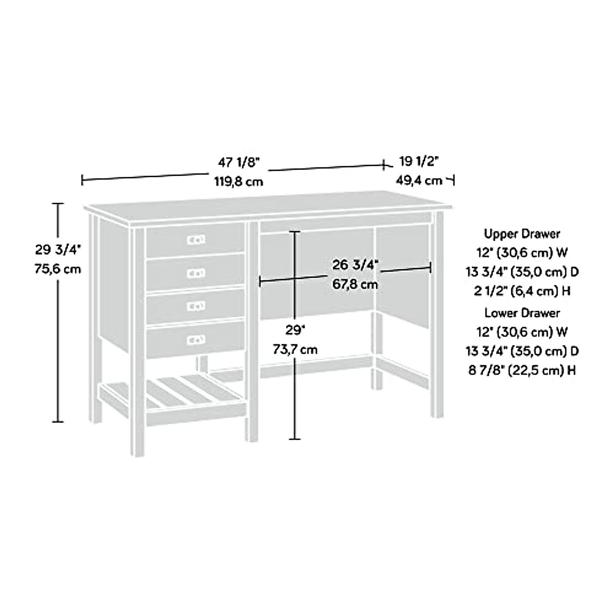 Sauder Cottage Road Pedestal Desk, Soft White Finish