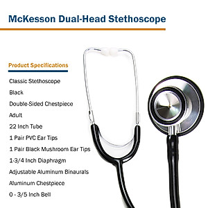 McKesson 01-670HBKGM Entrust Performance Dual-Head Stethoscope, Black (Pack of 10)