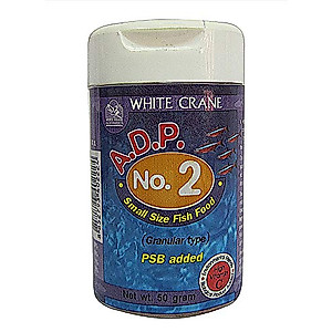 A.D.P. No.2 Powder Type, Tropical Fish Food Floating Mini Micro Pellets for Feed Baby Fry Fish & Small Fish Special High Protein 60% Fish Feed 50 Gram, Growth Fast & Color Enhancing