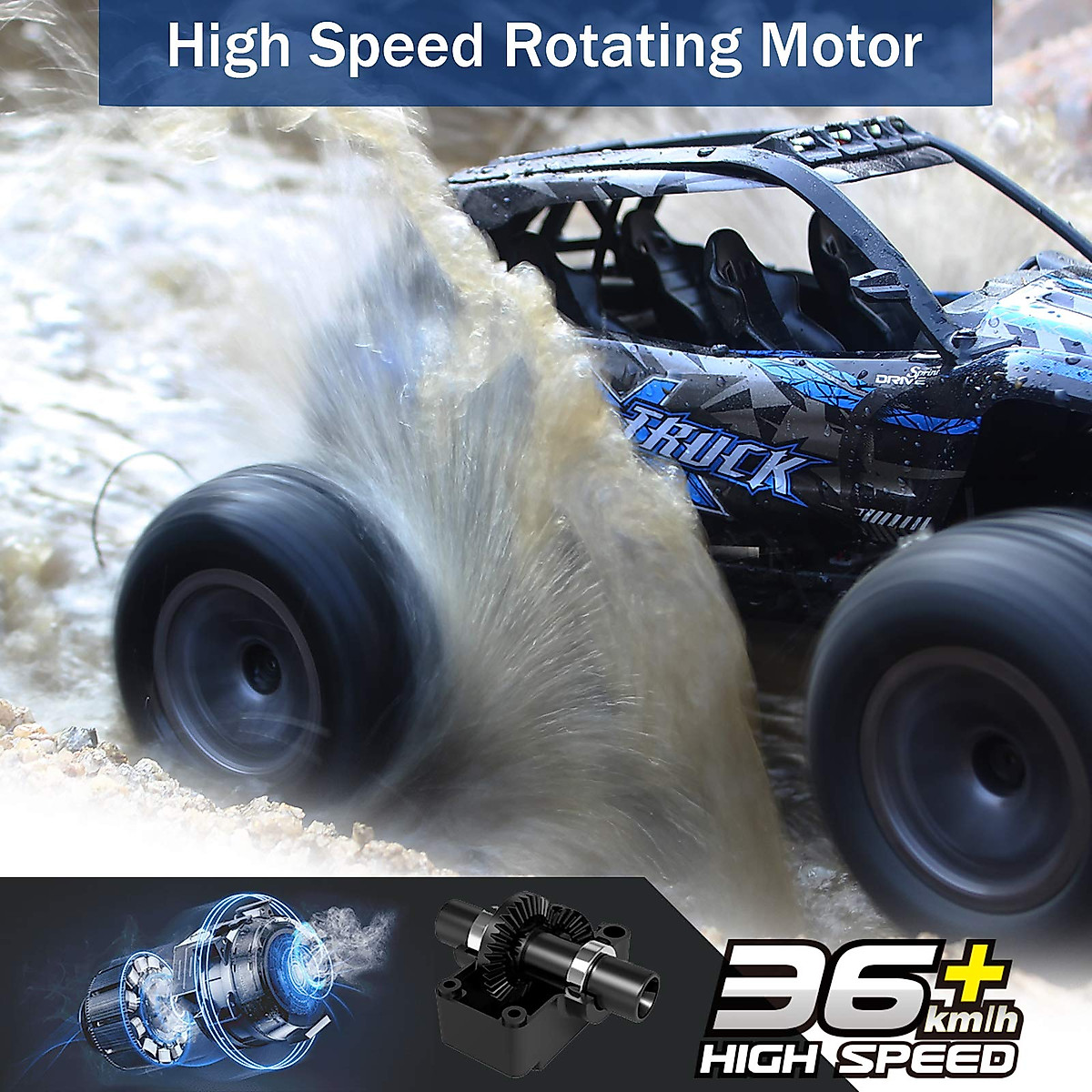 Fistone RC Truck 1/16 High Speed Racing Car, 24MPH 4WD Off-Road Waterproof Vehicle 2.4Ghz Radio Remote Control Monster Truck Dune Buggy Hobby Toys for Kids and Adults