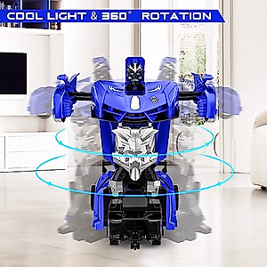 Remote Control Car, Toy for 3-8 Year Old Boys, 360° Rotating RC Deformation Robot Car Toy with LED Light, Transform Robot RC Car Age 3 4 5 6 7 8-12 Years Old for Kids, Boys Girls Birthday Gifts (Blue)