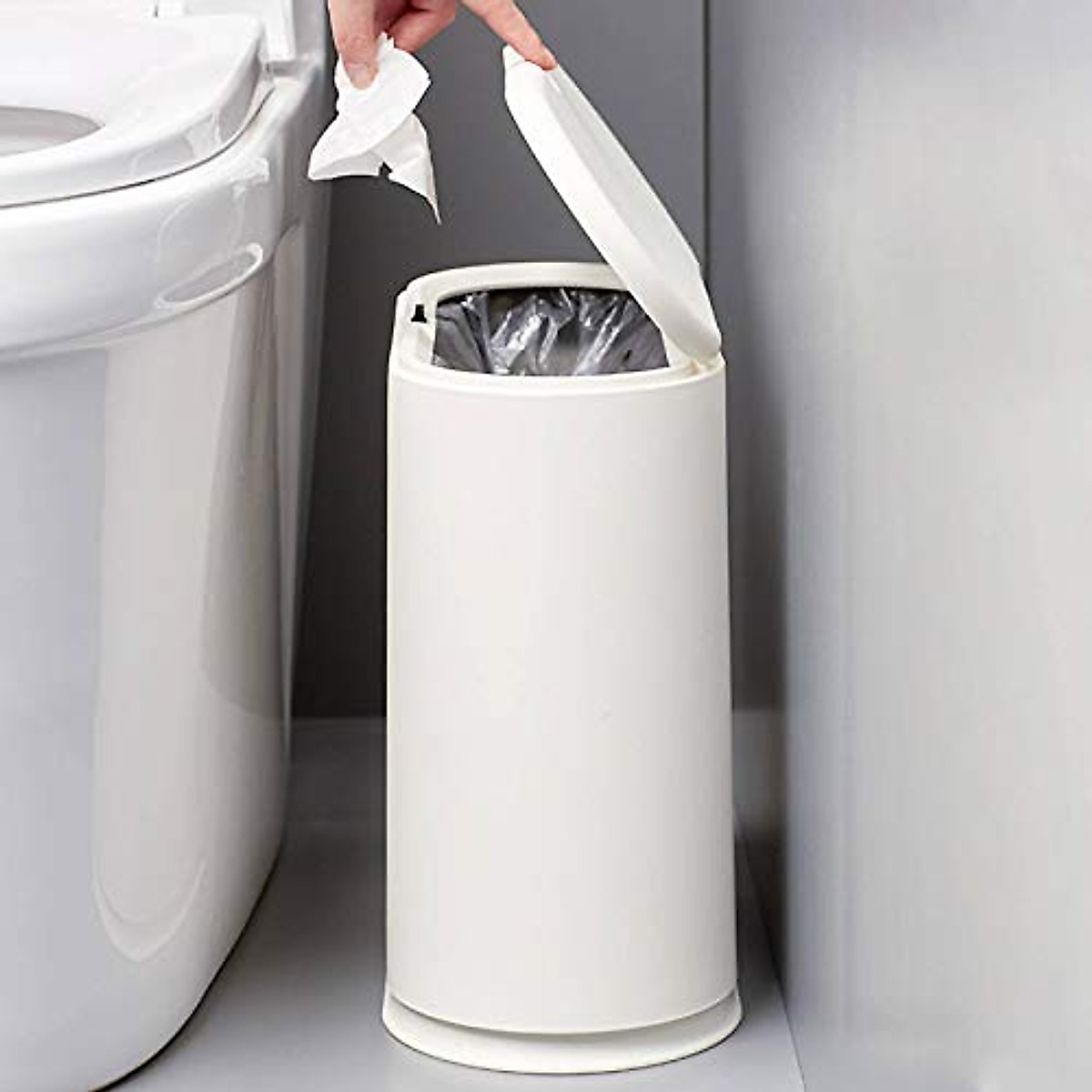 NA Trash Wet & Dry Sorting Trash Can 10L/2.4Gal (Approx. 6.4L) Plastic Push Top Lid Trash Can Suitable for Kitchen, Bathroom, Living Room, Office, Narrow Places Black