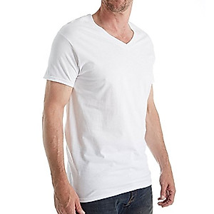 Fruit of the Loom Men's Eversoft Cotton Stay Tucked V-Neck T-Shirt, Regular-White-6 Pack, XX-Large