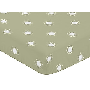 Sweet Jojo Designs Sage Green Boho Sun Boy or Girl Fitted Crib Sheet Baby or Toddler Bed Nursery - White Bohemian Celestial Sky Desert Sunshine Outdoors Nature Gender Neutral
