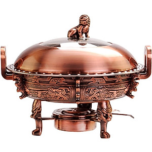 UZOURI Stainless Steel Chafing Dish, Round Chafer Buffet Warmers Set W/Food Pans, Stove Stand, Visible Pot Lid and Fuel Holder, for Kitchen Party(Color:Gold) (Gold)