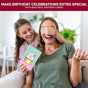 Decorably 50 Pack Foiled & Glittery Assorted Birthday Cards with Envelopes & Stickers - 50 Unique Designs Bulk Birthday Cards Bulk with Message Inside, 6x4in Bulk Birthday Cards with Envelopes