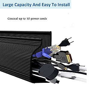 Cable Management 62.6'' J Channel Cable Raceway, 4 Pack Cord Cover, Under Desk Cable Management Kit, Self-Adhesive Desk Cabel Organizer, Easy to Install Cord Organizer for Home Office, 4X15.7IN Black