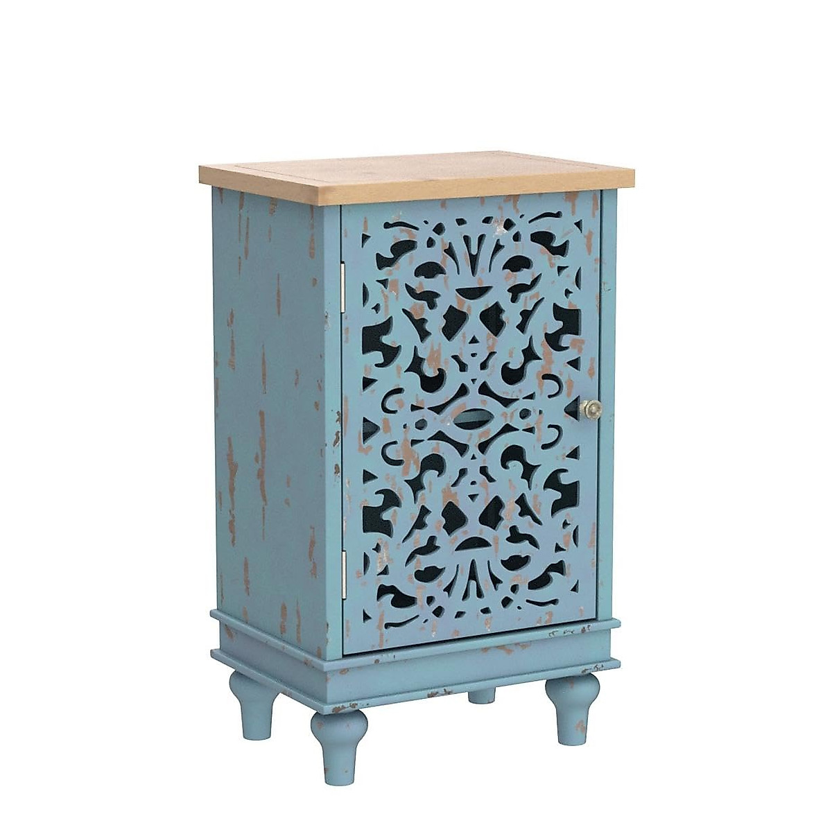 PHI VILLA Small Accent Storage Cabinet with Single Door - Decorative Nightstand for Living Room Bedroom, End Side Table Cabinet Blue