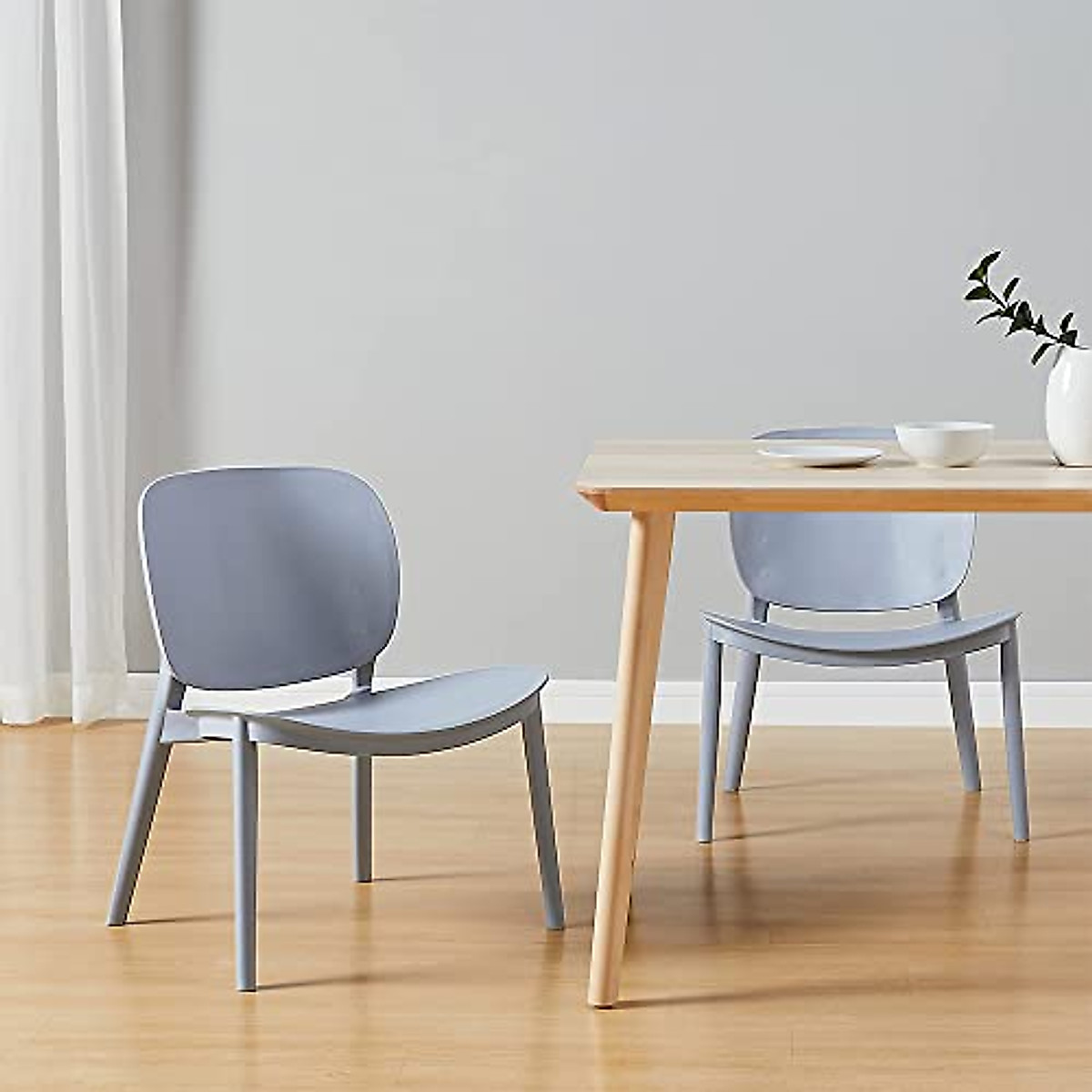 CangLong PP Dining Chair Armless Dining Side Chair for Dining, Living Room,Bedroom, Kitchen, Set of 2, Gray