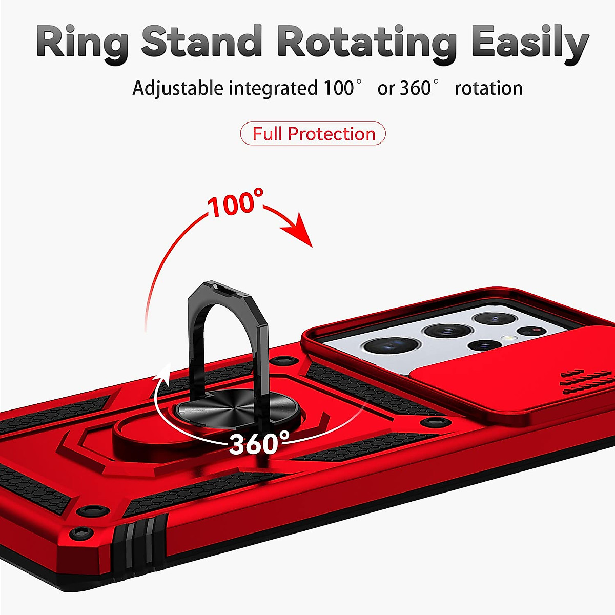 Hitaoyou Samsung Galaxy S21 Ultra Case, Galaxy S21 Ultra Case with Camera Cover & Kickstand Military Grade Shockproof Heavy Duty Protective Case for Galaxy S21 Ultra Red