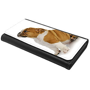 Trofung (English Bulldog Puppy-1) women's Patterned Leather Buckle Trifold Wallet Bag Pouch Holster With Credit Card Holder insurance for smartphones