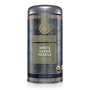 Teabloom Organic White Silver Needle Loose Leaf Tea, Rare USDA Certified Organic & Kosher White Tea With Delicate Honeysuckle Notes, 2.12 oz/60 g Canister Makes 35-50 Cups