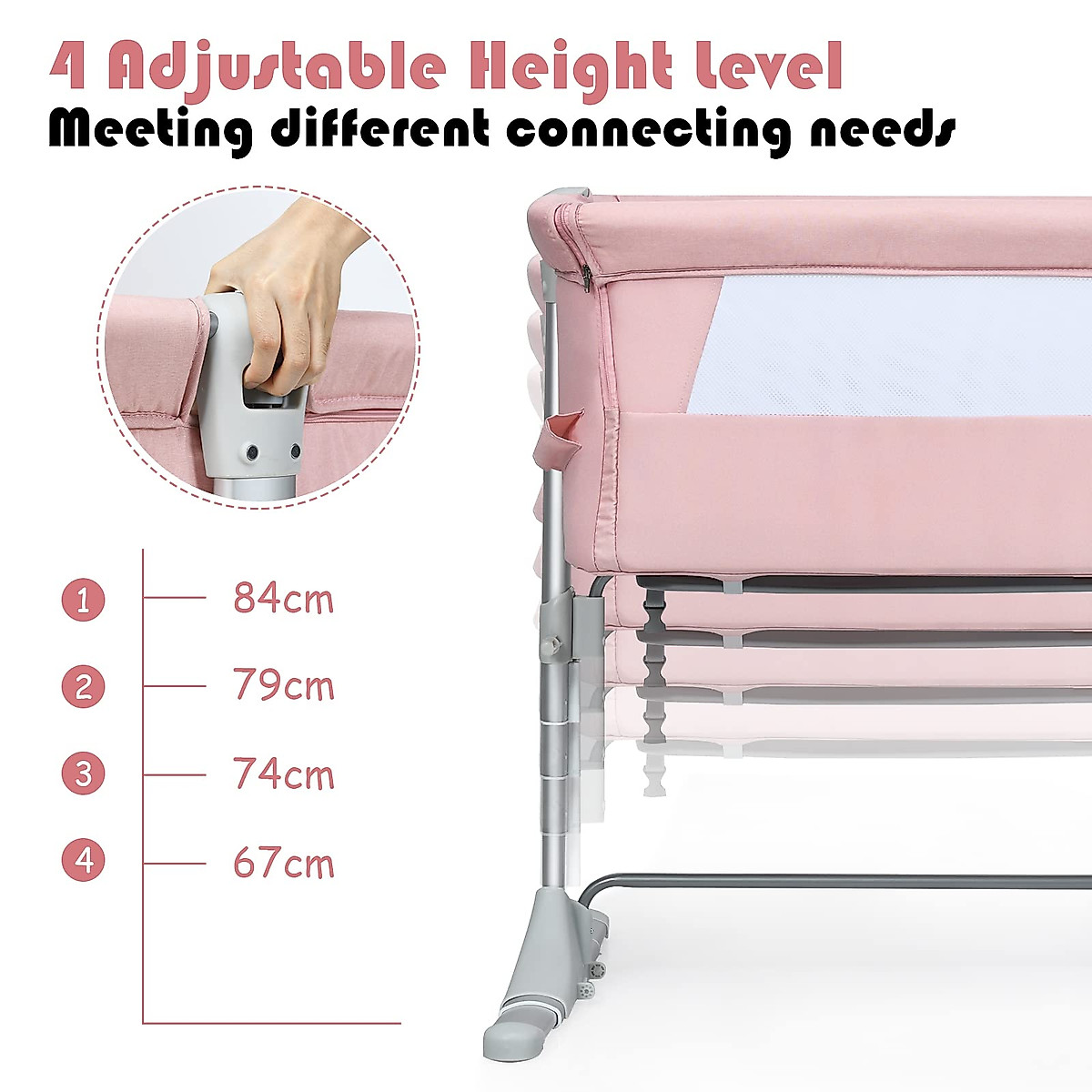 INFANS Baby Bassinet Bedside Crib, Newborn Bedside Sleeper Crib for Infants, Adjustable Height, Breathable Mesh, Detachable Washable Mattress, Portable Bassinet with Carrying Bag (Pink)