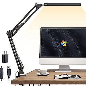 Home Decor Bedroom Decor and Desk Lamp with Adjustable Clamp Swing Arm Includes 3 Color Modes,10 Brightness Levels with Memory Function, Reading (Black/Gold)