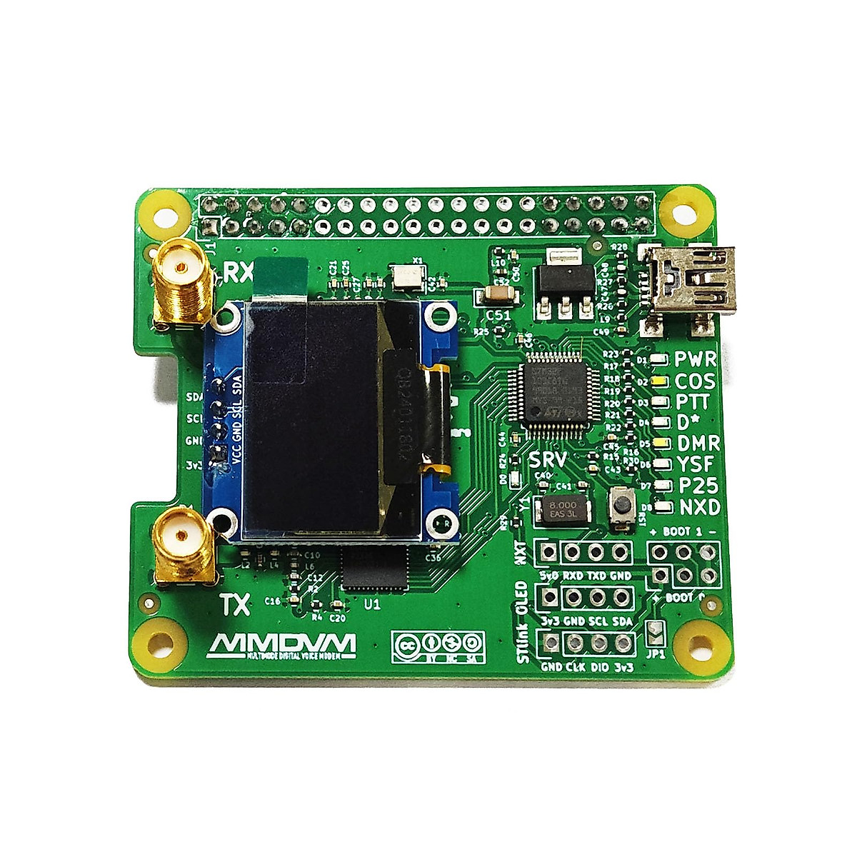 AURSINC MMDVM Duplex Hotspot Module Dual Hat V1.5.2 with 0.96 OLED Display Support P25 DMR YSF NXDN DMR Slot 1 + Slot 2 for R Pi 1, 2/2b, 3/3b/3b+, 4/4b, Pi Zero, Zero 2W with USB Port (with OLED)