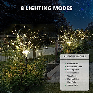 iFalarila 8 Modes Solar Garden Lights with 1200mAH Solar Panels, 480 LED Fairy Lights - Waterproof - Firework Light - String Lights for Yard Decorations, Pathway, Garden, Patio - 4 Pack Warm White
