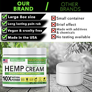 Super Natural Goods Hemp Cream (8oz) Hemp Oil & Arnica Cream - Joint Muscle Shoulder Hip Neck Knee & Back - Made in USA - Turmeric Menthol Rub