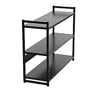 Household Essentials 3 Tier Wide Book Shelf, Medium, Black Oak Finish