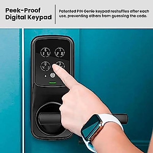 Lockly Secure Plus Latch, Bluetooth Smart Lock with Handle, Keyless Entry Door Lock, PIN Genie® Keypad, 3D Biometric Fingerprint Sensor, Auto Lock - Matte Black (PGD628FMB)