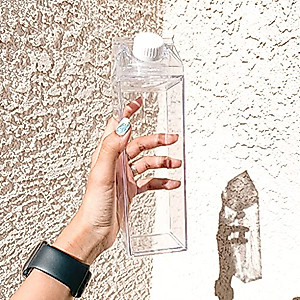 Fanovo Clear Milk Carton Water Bottle, Aesthetic Water Bottles Square Milk Storing Containers Reusable Water Tumbler Cute Kawaii Water Bottle