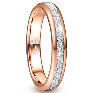 Fivavo 4mm Womens Rose Gold Rings Silver Imitated Meteorite Inlay Tungsten Wedding Band Ring Size 9