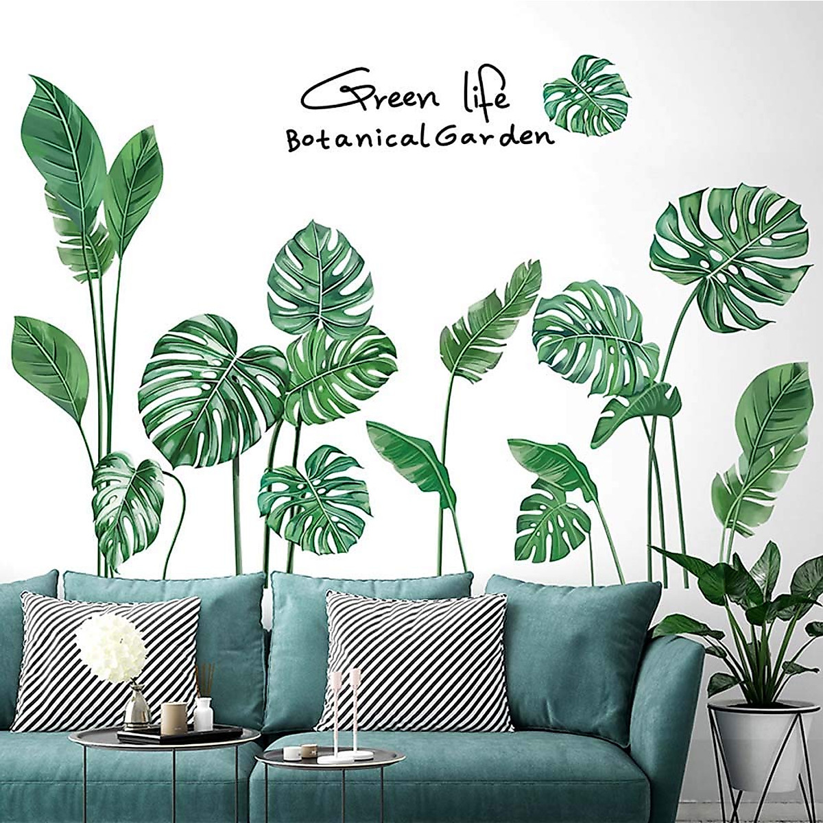 Creative Girls Nursery Room Wall Decoration Art Decor Decals 3D DIY Green Plants Fresh Leaves Peel Stick Wall Stickers Murals Paper for Kids Baby Bedroom Living Room Office Bathroom Wall Corner
