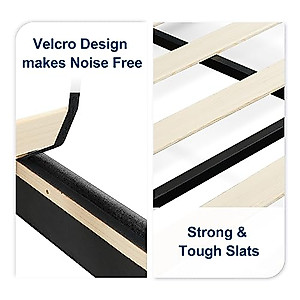 Molblly Dark Gray Full Bed Frame Platform with Headboard Slats