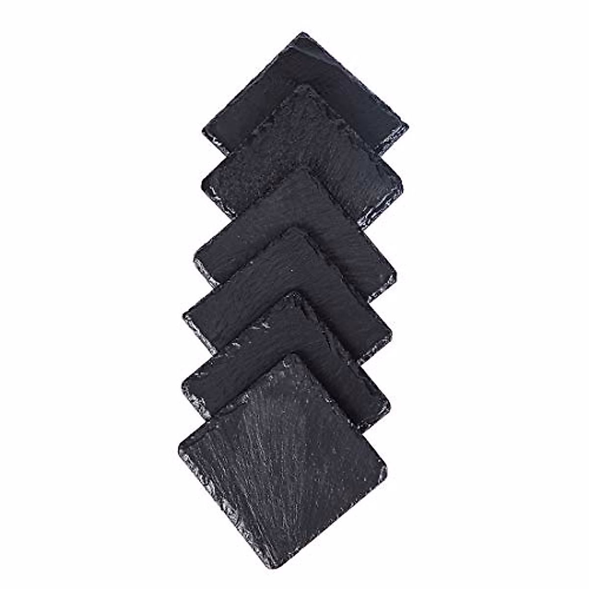 Set of 6 Coasters Slate Coasters with Hemp Rope Drink Coasters Black Stone