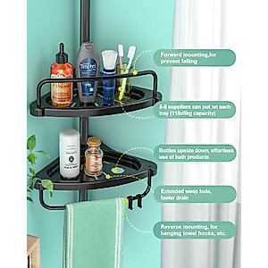 ADOVEL 4 Layer Corner Shower Caddy, Stainless Steel ​Constant Tension Pole Shower Organizer, Adjustable Corner Shower Shelf, Rustproof 3.3 to 9.8 ft