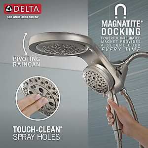 Delta Faucet HydroRain 5-Spray H2Okinetic Dual Shower Head with Handheld Spray, Brushed Nickel Shower Head with Hose, Handheld Shower Head, 2.5 GPM Flow Rate, Lumicoat Stainless 58680-SS-PR25