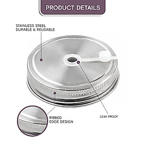 6pcs pack wide mouth mason jar lids with straw hole, including 6pcs straws and 1pcs cleaning brush, Mason Jar Lids With Straw Hole, Mason Jar Lids, stainless steel 304 Mason Jar Straw Lids