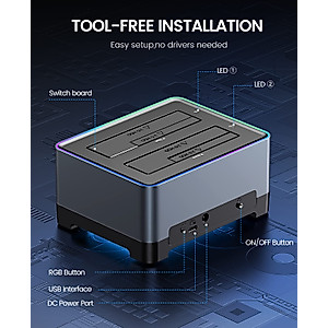 ORICO RGB Hard Drive Docking Station USB 3.2 Gen 1 Aluminum External Hard Drive Dock for 2.5''/3.5'' HDD SSD Up to 36TB Include 10Gbps Data Transfer USB-C&USB-A 2IN1 Cable -5528C3