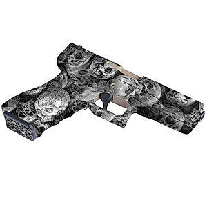 SkinArms Pistol Skin, 100% Waterproof Matte Finish Vinyl Decal, Precut Pieces Easy to Install and Fits All Handgun Within 9’’ Length, Protects Pistol with Style (SA Skull Vengeance)