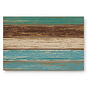 Entrance Doormat Rustic Old Barn Wood Art Rug Retro Wood Board Non Slip Mats Bathroom Kitchen Farmhouse Decor Area Rug, Machine Washable 18"x 30",Teal Green Brown