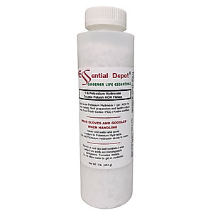 Potassium Hydroxide Flakes KOH, 1 lb Caustic Potash Anhydrous KOH Dry Electrolyte - HDPE Container with resealable Child Resistant Cap