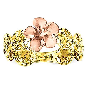 IceCarats 14K Yellow Rose Gold Hawaiian Plumeria Flower Ring Size 7