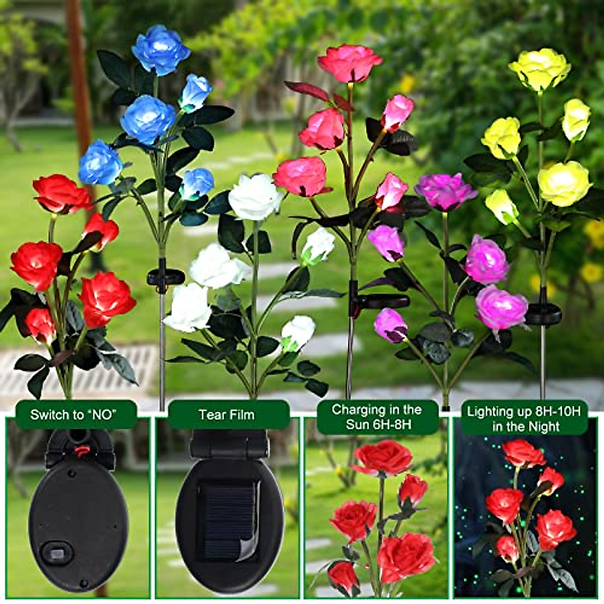 BBTO 12 Pack Solar Rose Lights Solar Outdoor Garden Flower Lights Flowers Roses Lights with 60 Rose Flowers Waterproof Lights for Valentine's Day Weeding Pathway Walkway Patio Yard Decoration