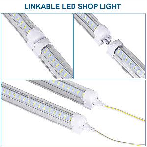 BSK.BESTKA LED Shop Light Fixture, 4FT, 50W 6500LM, 6000K Cold White, 4 Foot T8 Integrated LED Tube Lights, Plug in Warehouse Garage Lighting, V Shape, High Output, Linkable with On/Off Switch (4PCS)