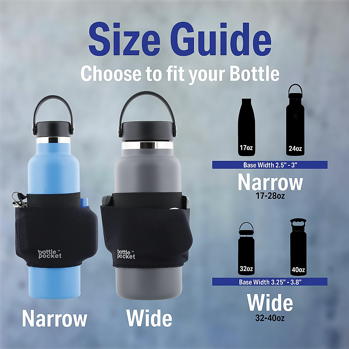 Bottle Pocket, Pocket for Bottle (Wide, Black & Gray)