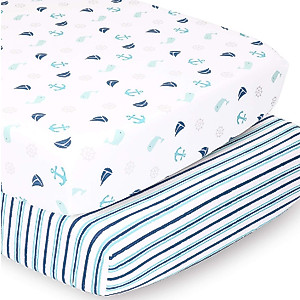The Peanutshell Nautical & Striped Crib Sheets for Baby Boys or Girls | Unisex 2 Pack Set
