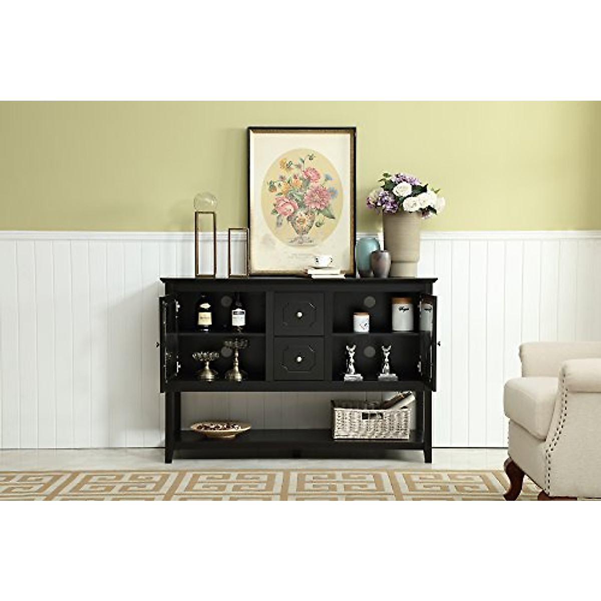 Mixcept 52" Stylish Sideboard Buffet Cabinet Wood Console Table Storage Cabinet with 2 Doors and 2 Drawers, Black
