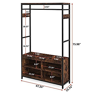 Tribesigns Freestanding Closet Organizer, Wooden Garment Rack for Hanging Clothes, Heavy Duty Wardrobe Rack with Storage, Industrial Clothing Racks with 6-Grid Organizer Box,Rustic Brown