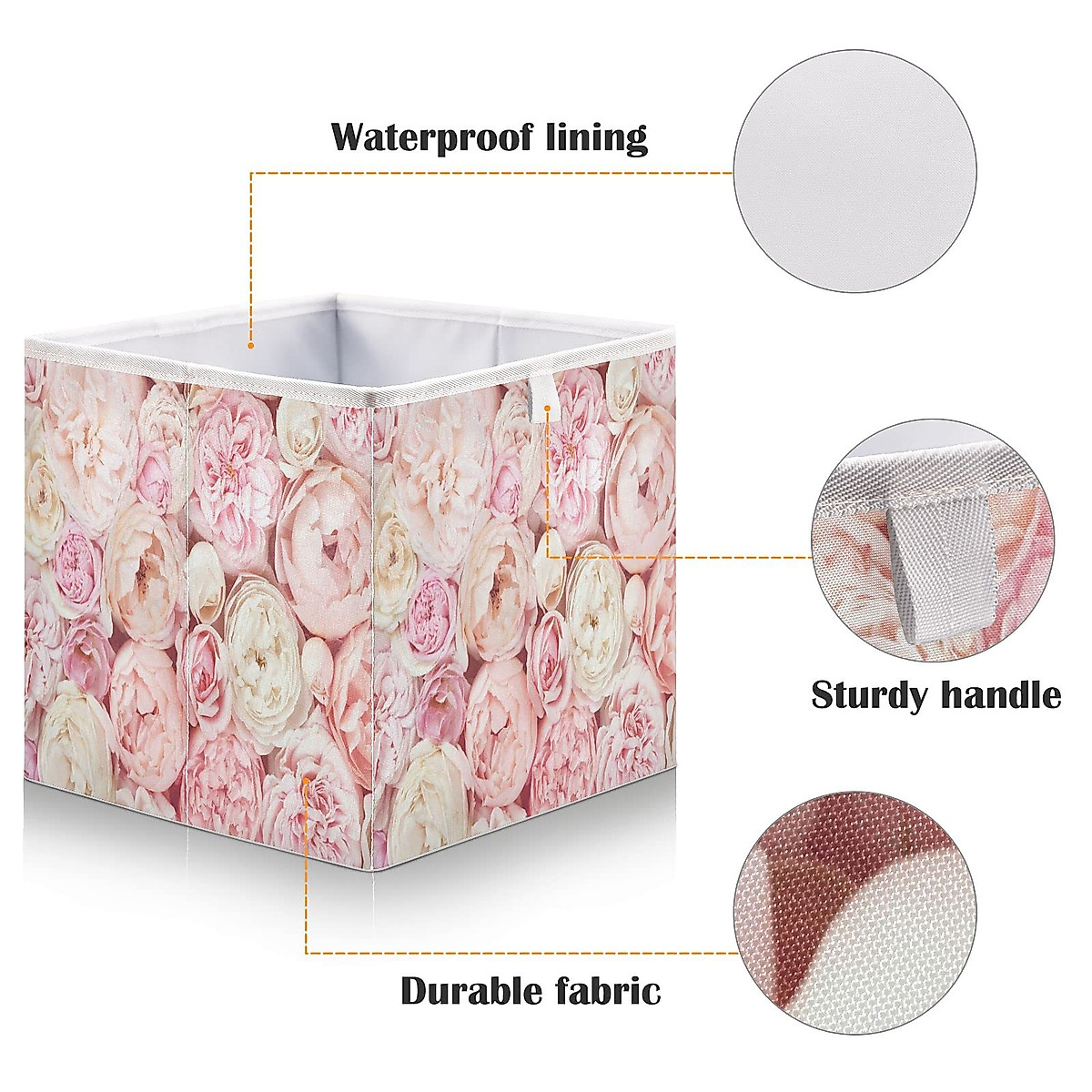 Kigai Romantic Pink Rose Cube Storage Bin, Large Foldable Organizer Basket for Toys, Shelves, Laundry, Nursery -11 x 11 x 11 in