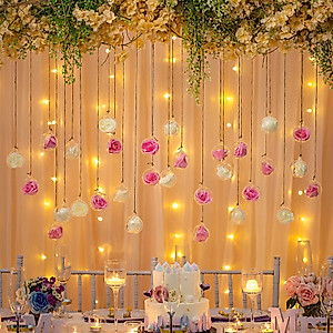 Nuptio 24 Pcs Hanging Glass Tealight Holder Globe 2.36" Diameter, Tea Light Candle Holders Wedding Christmas Halloween Home DIY Gifts, Garden Hanging Ornaments Outdoor Candle Holders