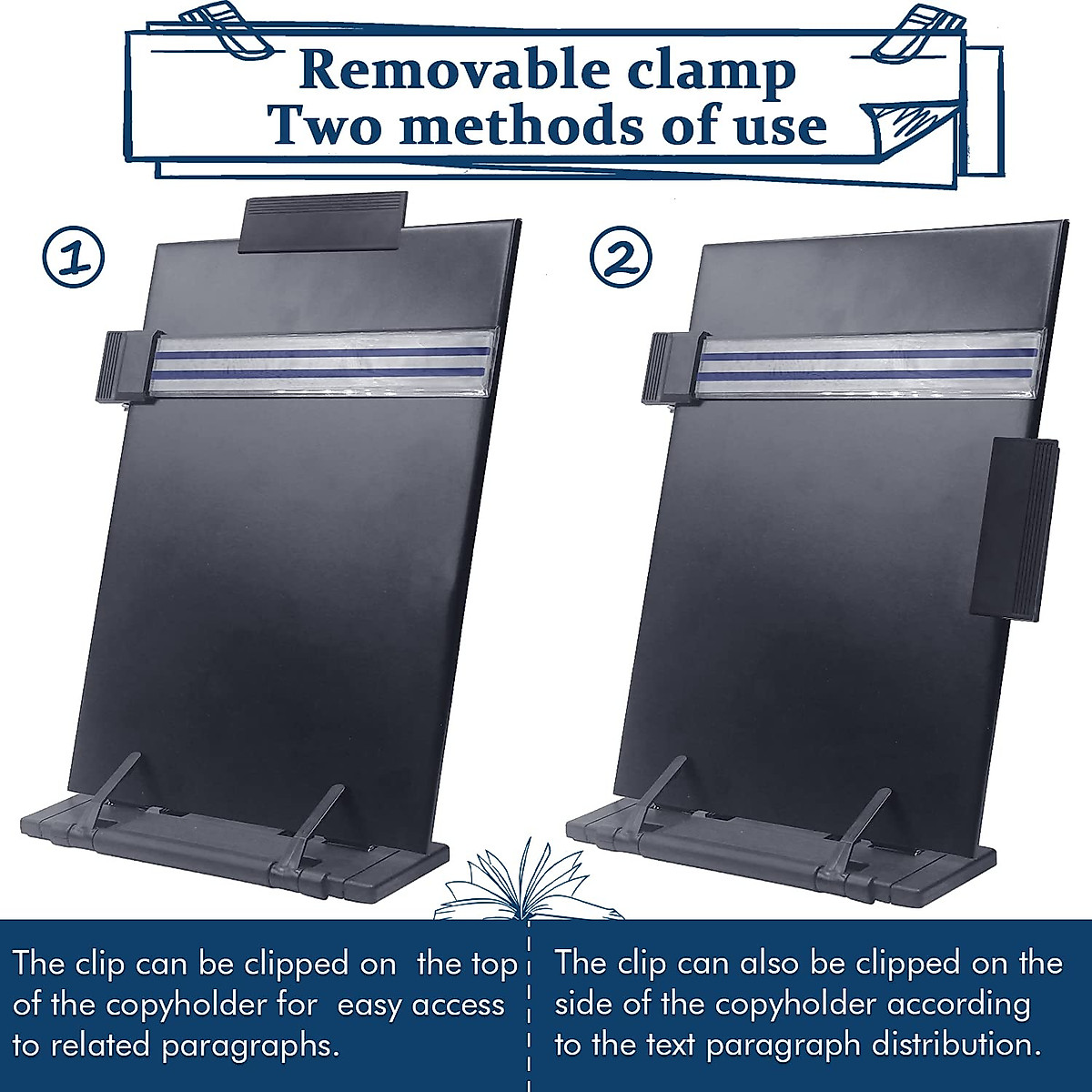 Keenjorika Desktop Document Book Holder with 7 Adjustable Positions, Black Document Holder for Desk, Paper Holder Copy Stand Holder for Speech, Paper Holder Stand for Desk Typing, Angle Adjustable