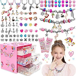 FOVRPUIB Charm Bracelet Making Kit,Toys for Girls Art Supplies Beads for Bracelets,Girls Toys Age 6-8 Years Old Friendship Bracelet Kit with Rings,Kids Toys for 6 7 8 9 Year Old Girls