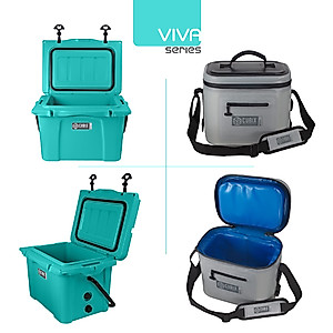 Viva 25QT Portable Rotomolded Hard cooler, Heavy Duty Cooler Ice Chest + 8L Small Soft Cooler Bag Waterproof Lunch Box, Insulated Bag & Cooler, 5-day cold retention for Travel, Beach, Camping, Fishing
