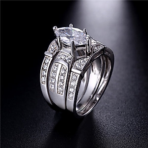 MABELLA Trio CZ Marquise 925 Sterling Silver Wedding Ring Set Bridal Engagement Gift for Women Size 8